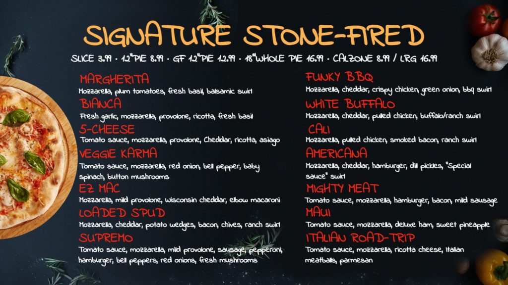 STONE BAKED PIZZA MENU - Wholesome Farmers Market